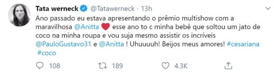 “Tudo indica que em 2020 Anitta estará grávida”, diz Tatá Werneck ...
