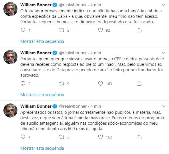 Bonner diz que dados do filho foram usados em fraude do auxílio ...