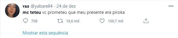 Fãs se “revoltam” com MC Teteu sobre presente de Natal: “Cadê a piroca ...