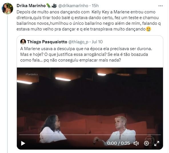 Drika Marinho expõe humilhação e fala polêmica de Marlene Mattos ...
