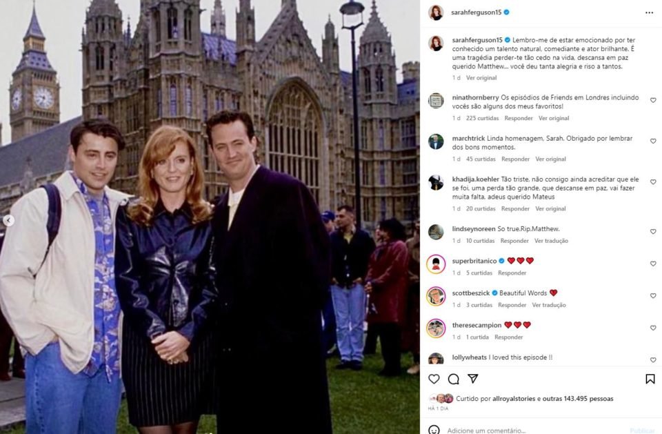 Sarah Ferguson presta homenagem a Matthew Perry após morte do ator ...