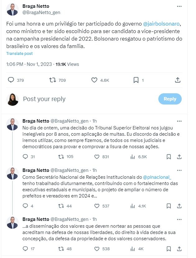 Braga Netto “discorda” de inelegibilidade pelo TSE e irá recorrer ...