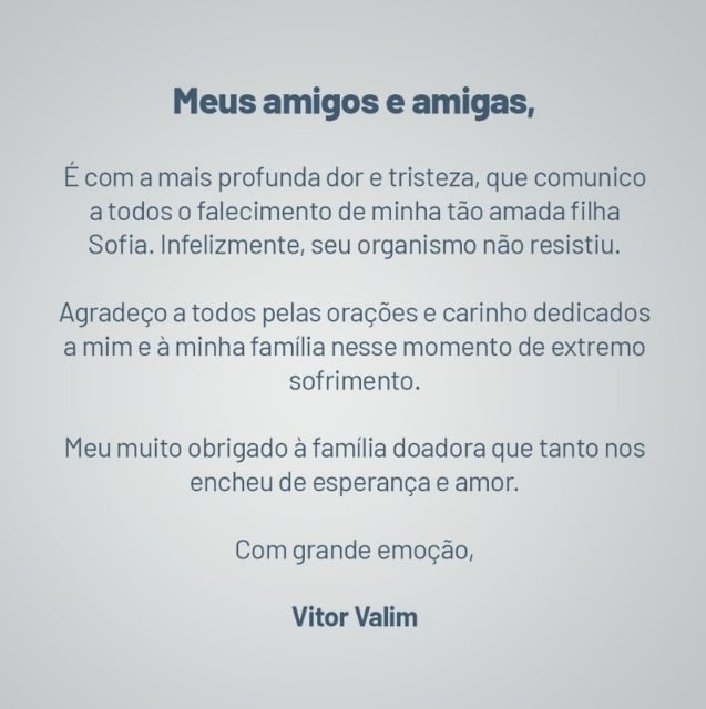 Sofia Valim, que morreu após transplante, teve órgãos doados | Metrópoles