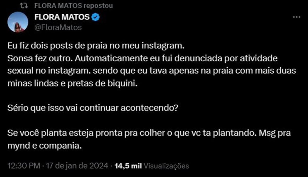 Flora Matos culpa Luísa Sonza por fotos excluídas e dispara ofensas ...