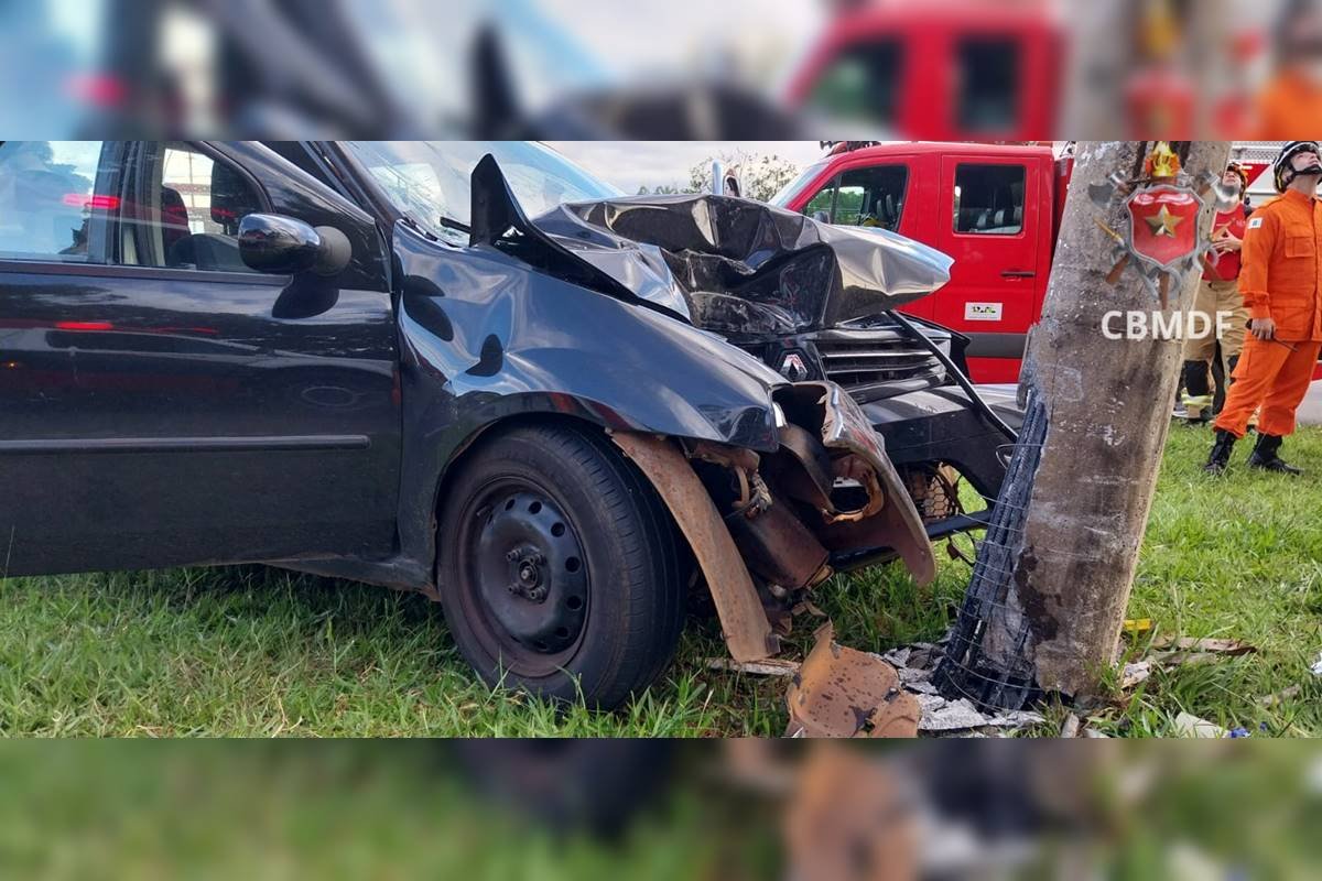 Criança de 3 anos é levada ao hospital após carro bater em poste na L2 ...